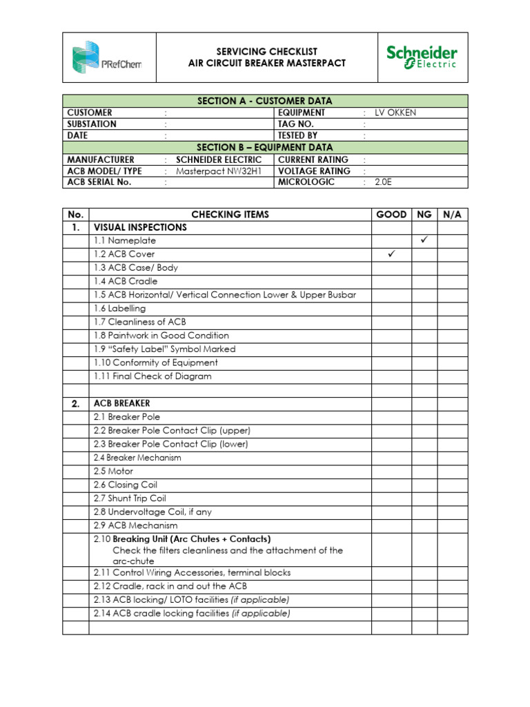 ACB Checklist | PDF | Electrical Engineering | Electronic Engineering