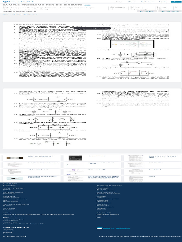 SAMPLE-PROBLEMS-FOR-DC-CIRCUITS (PDF) - Course Sidekick | PDF | Electrical Resistance And ...
