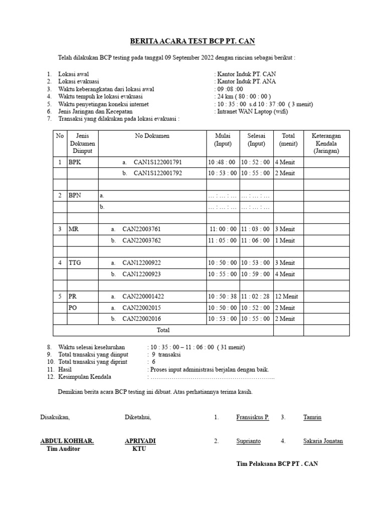 BA BCP Format | PDF | Sains & Matematika | Teknologi & Rekayasa