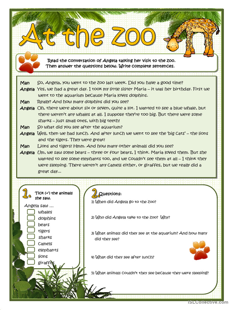 At The Zoo - Reading | PDF | Zoo | Zoology