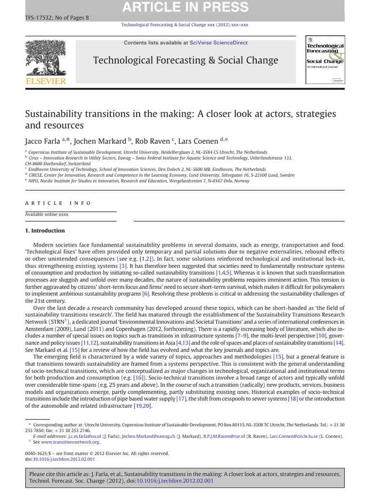Sustainability Transitions: Actors & Strategies | PDF | Sustainability ...