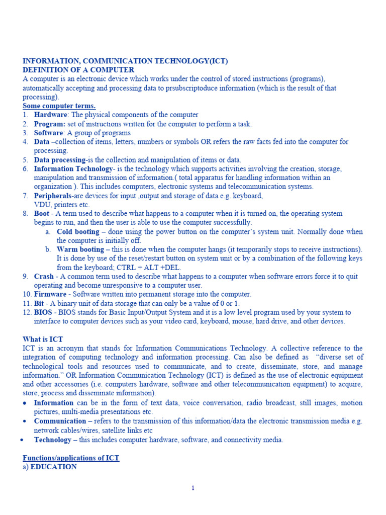 Ict Notes Main | PDF | Computer Data Storage | Printer (Computing)