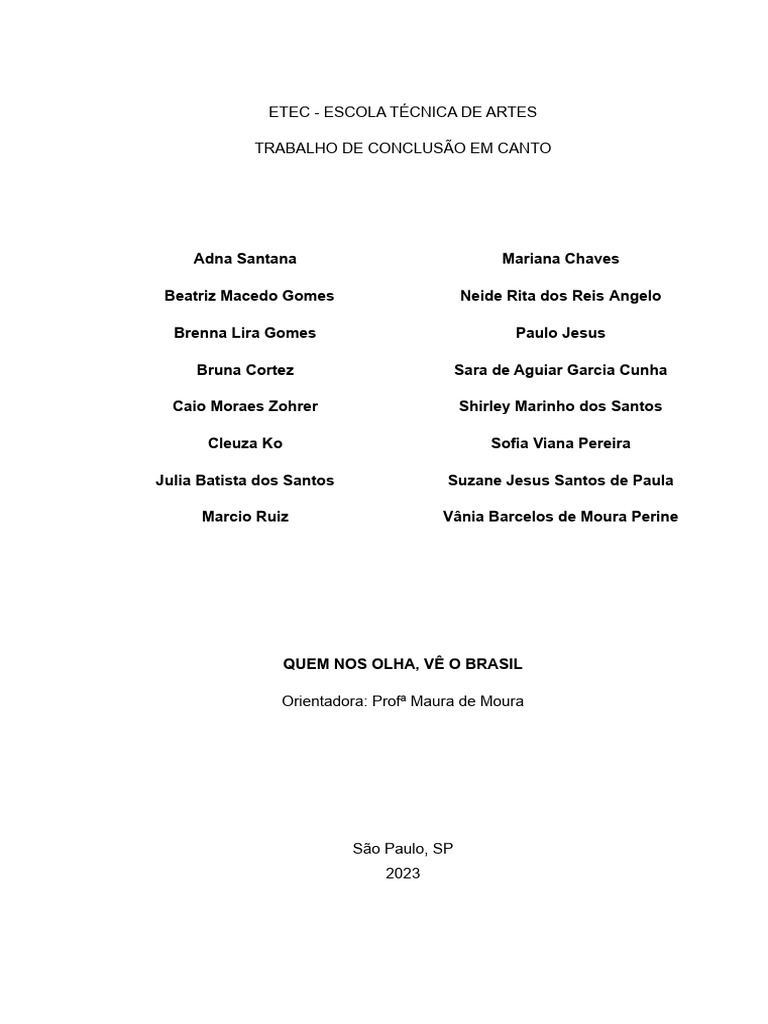 PTCC Projeto Cultural FINAL | PDF | Brasil | Canto