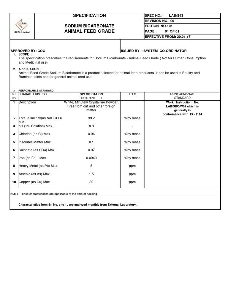 Specs SBC Animal Feed Cum Product Data Sheet Cum Technical Data Sheet ...