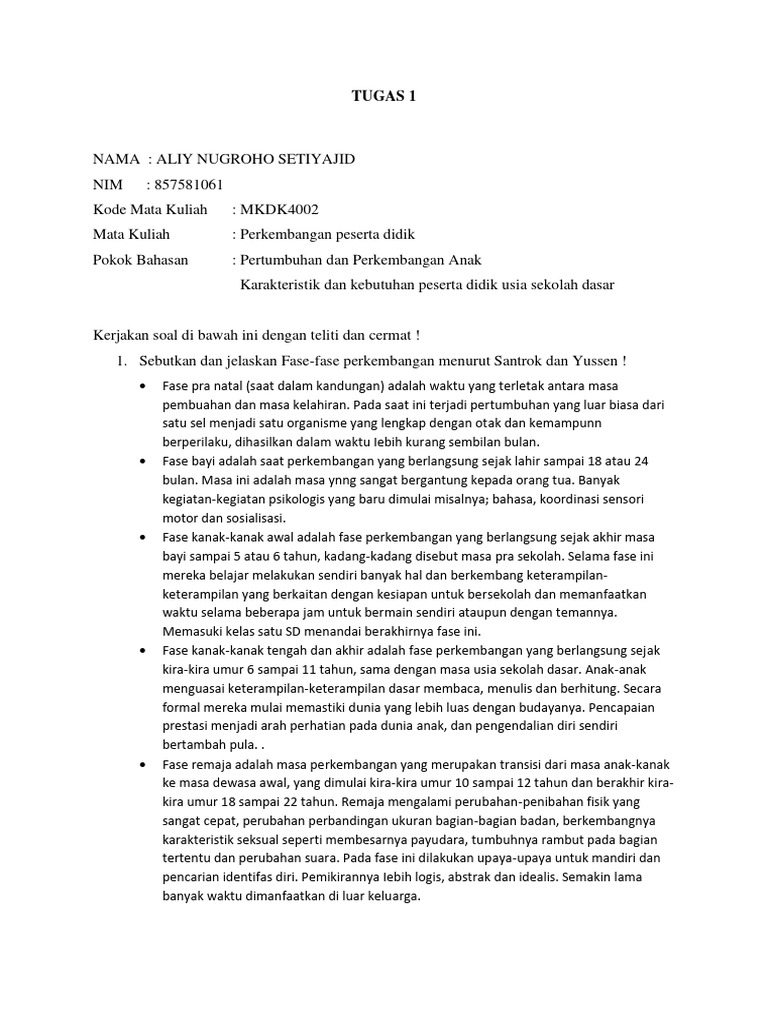 Perkembangan Peserta Didik Tugas 1 Aliy | PDF | Karier & Perkembangan | Kesehatan Holistik