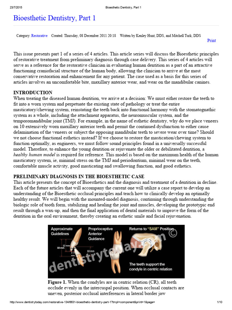 Bioesthetic Dentistry, Part 1 | Download Free PDF | Mouth | Tooth