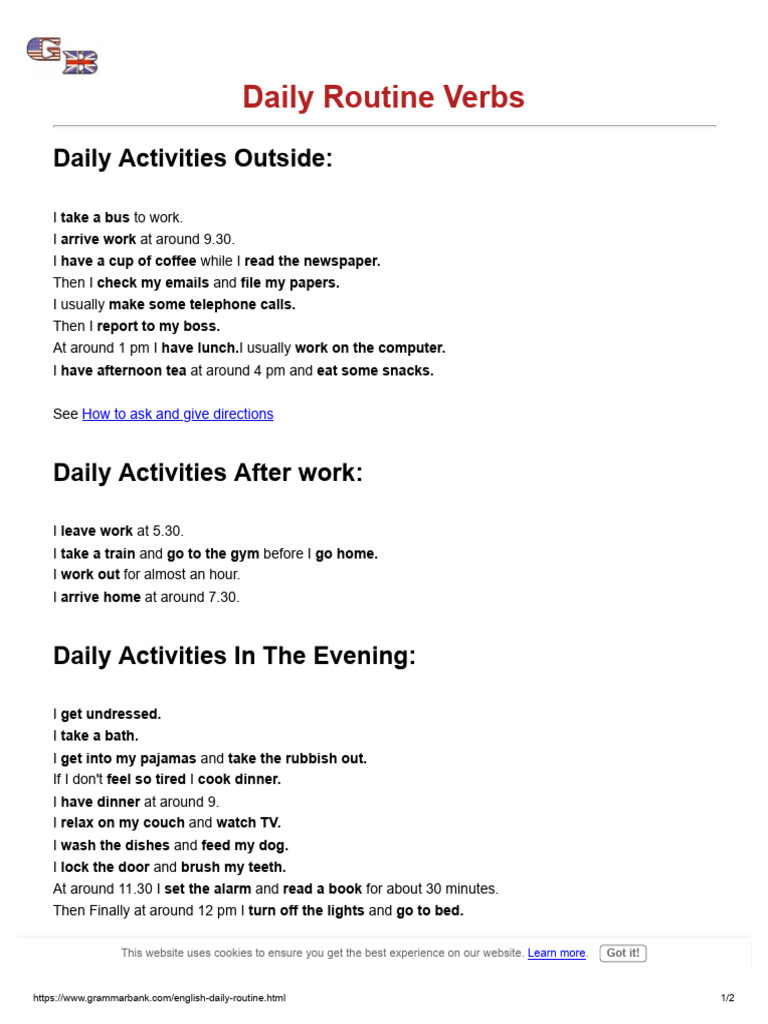Daily Routine Verbs Guide | PDF | Lifestyle