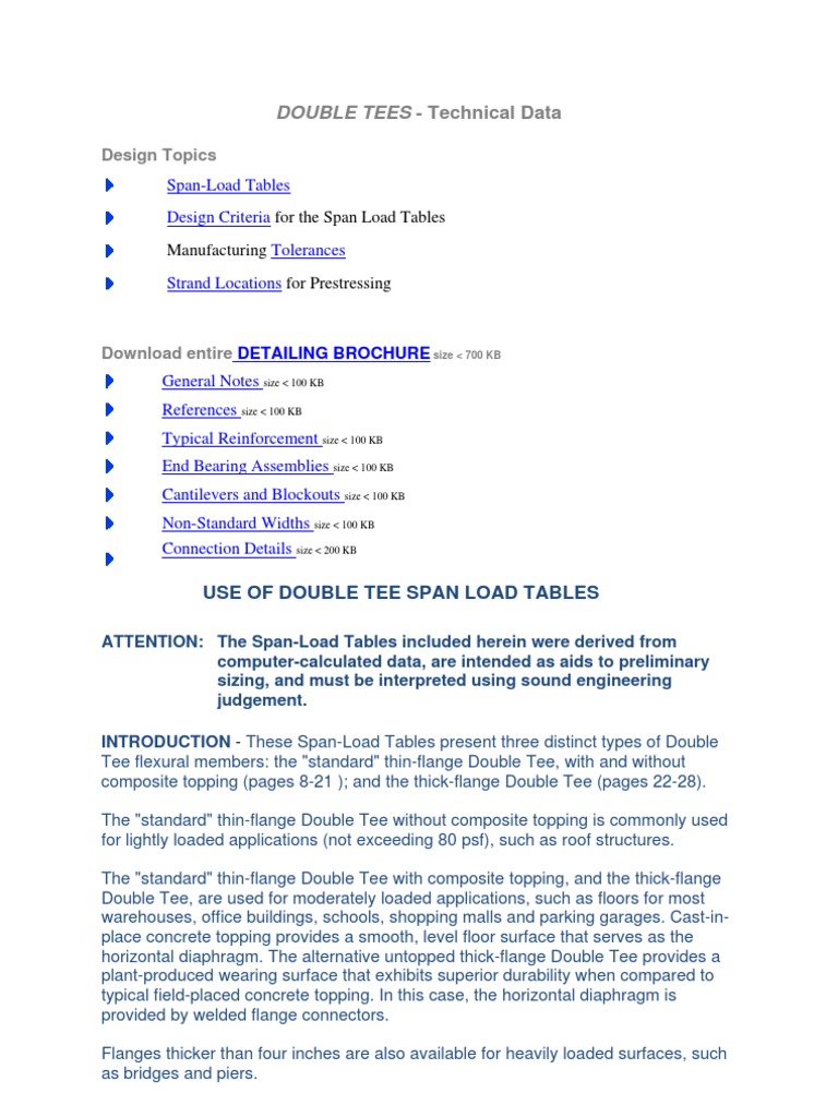 DOUBLE TEES - Technical Data: Span-Load Tables Design Criteria ...