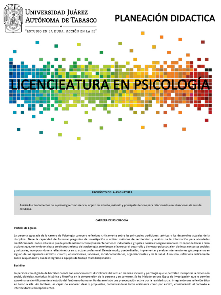 Planeación Didactica Tema 3 de Lic. en Psicologia | Descargar gratis PDF | Sicología