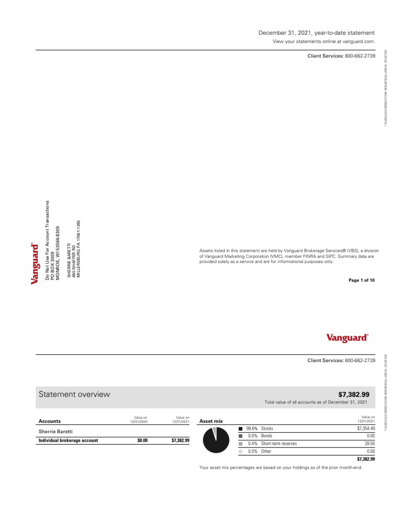 Statement | PDF | Investments & Securities | The Vanguard Group