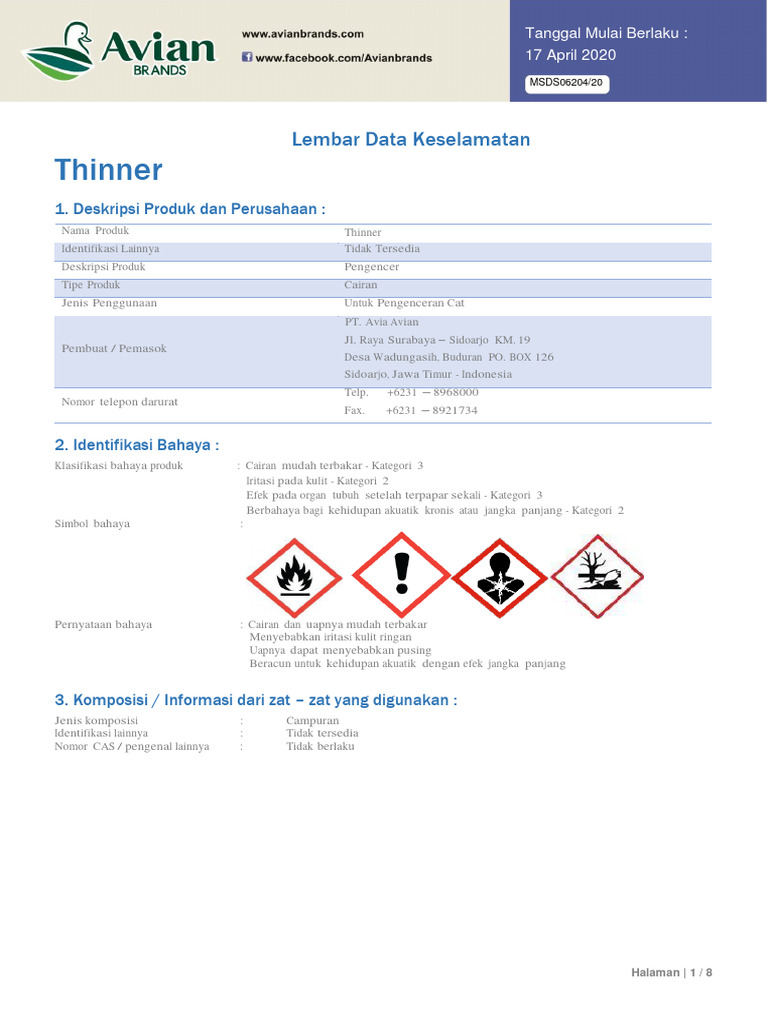 MSDS Thinner | PDF
