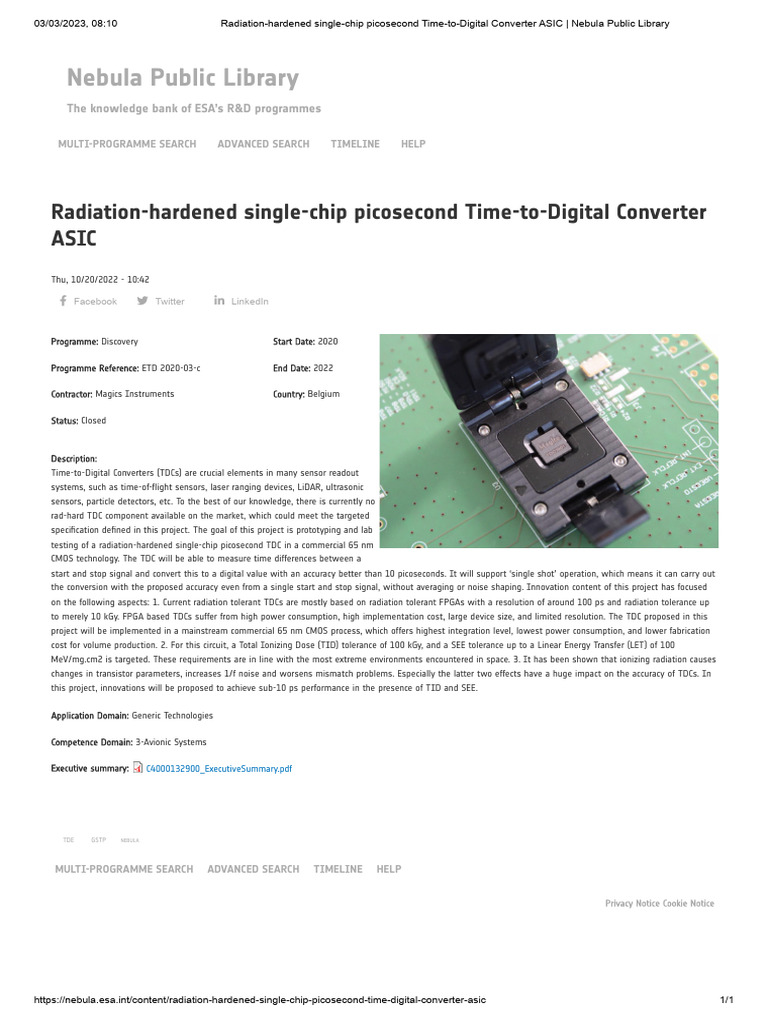 MAGICS INSTR Radiation-Hardened Single-Chip Picosecond Time-to-Digital ...