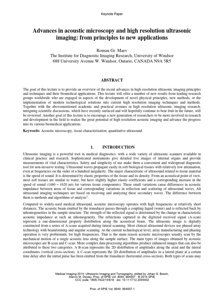 Advances in Acoustic Microscopy and High Resolution Ultrasonic Imaging: From Principles To New ...