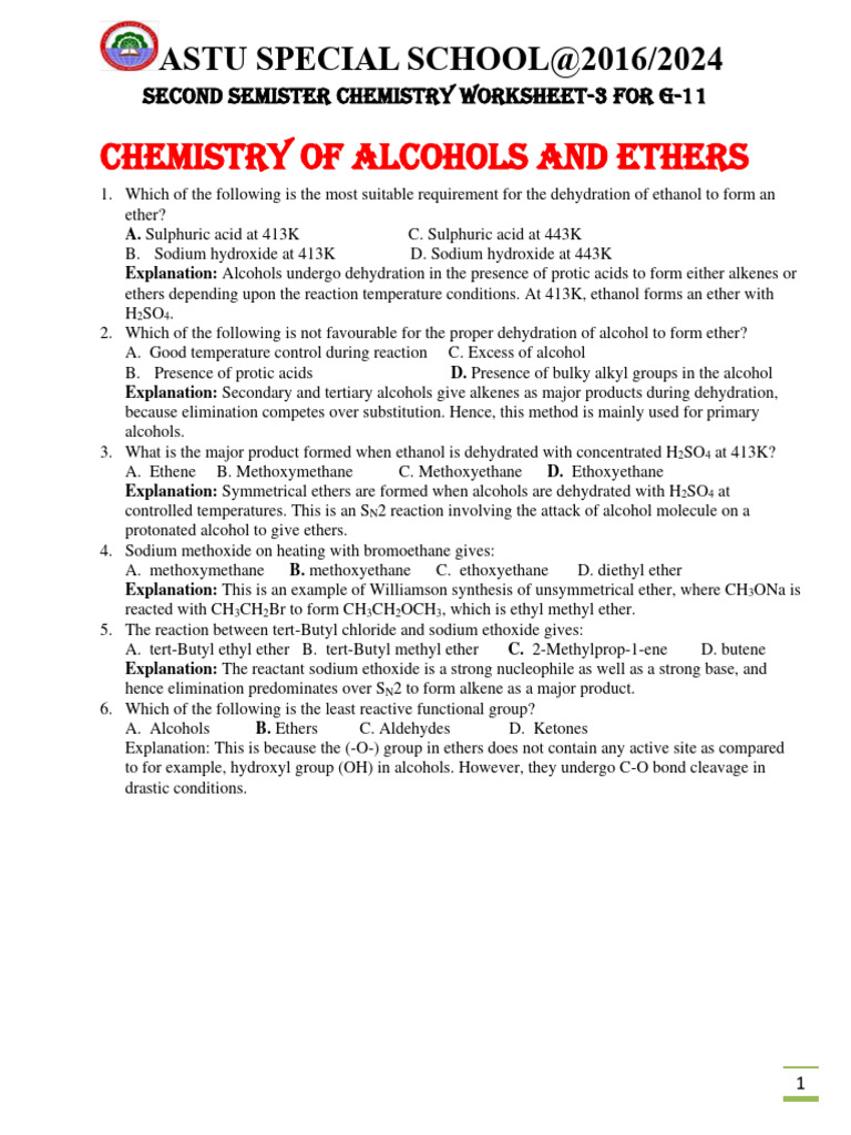 CHEMISTRY IMPORTANT QUESTIONS ON OXYGEN CONTAINING HCs@2024 | PDF | Ester | Ether