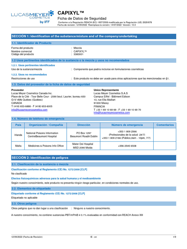 FDS Capixyl | PDF | Agua | Contaminación