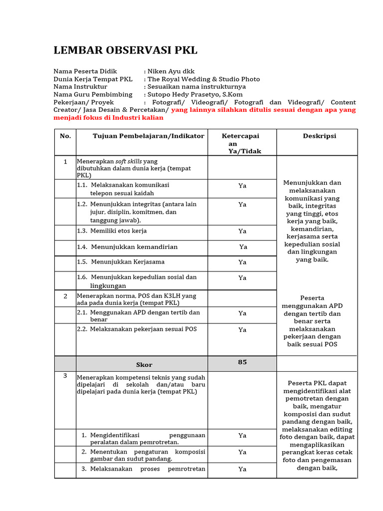 Lampiran Observasi PKL | PDF | Karier & Perkembangan | Bisnis