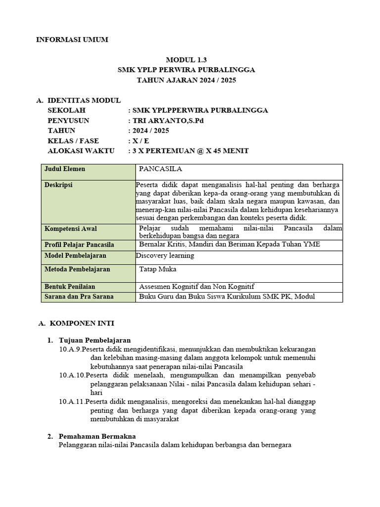 Pembelajaran Pancasila di SMK YPLP | PDF | Seni