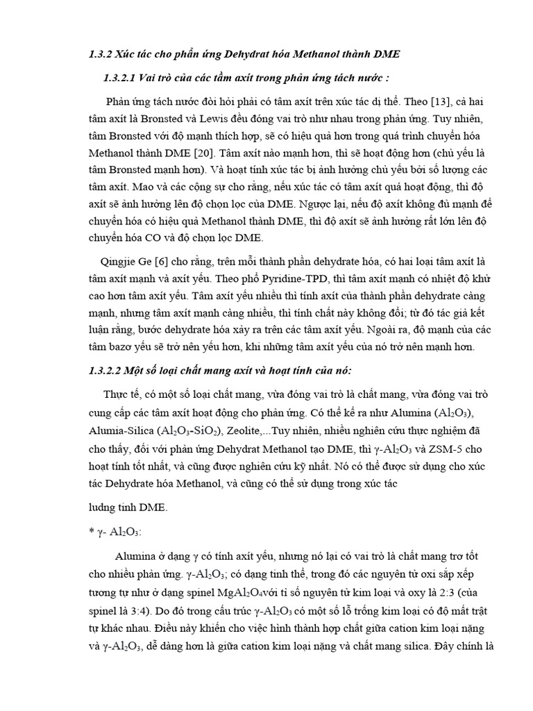 1.3.2 Xúc tác cho phẩn ứng Dehydrat hóa Methanol thành DME 1.3.2.1 Vai trò của các tầm axít ...