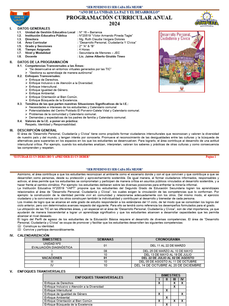 2 Programa Anual DPCC 2do | PDF | Aprendizaje
