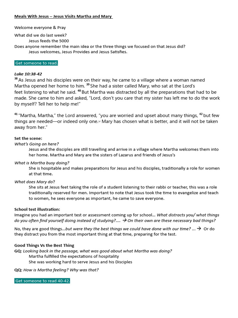 Meals With Jesus - Jesus Visits Martha and Mary | PDF | Jesus ...