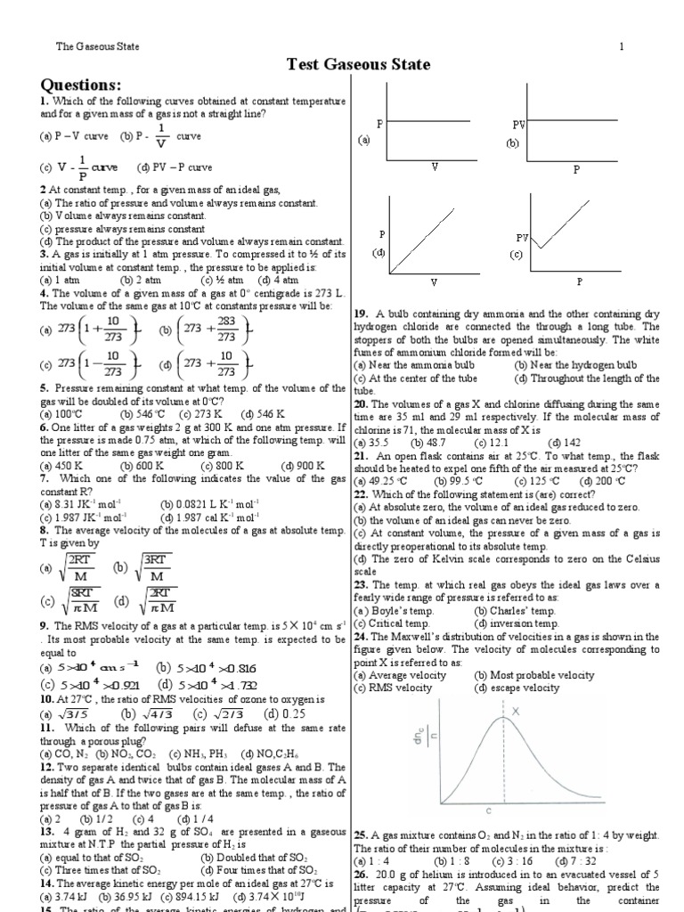 Test Gaseous State Questions:: Mrs Shallu Aggarwal Mobile #. 98786 ...