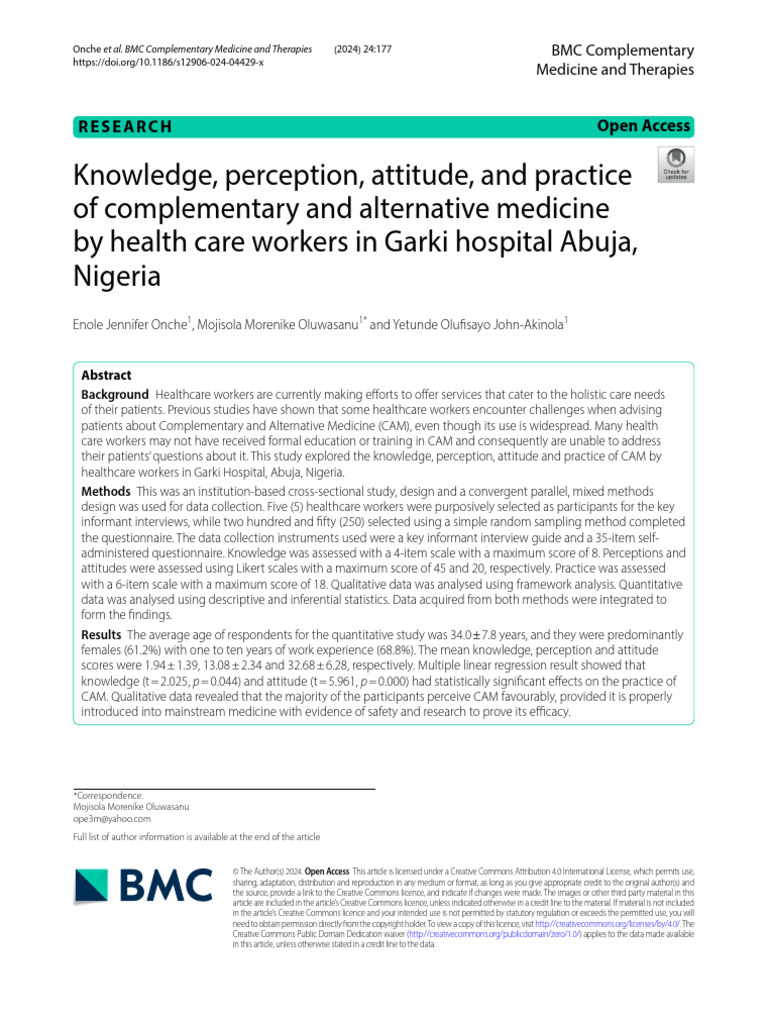 Knowledge, Perception, Attitude, and Practice of Complementary and Alternative Medicine by ...