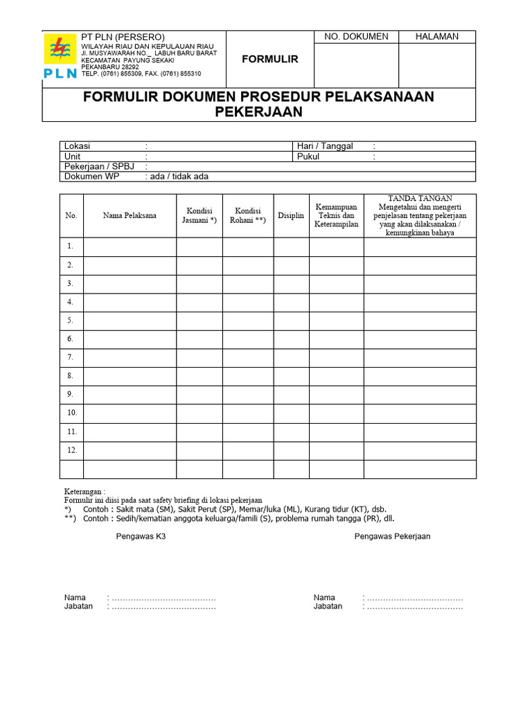 Form DP3 - SAFETY BRIEFING | PDF