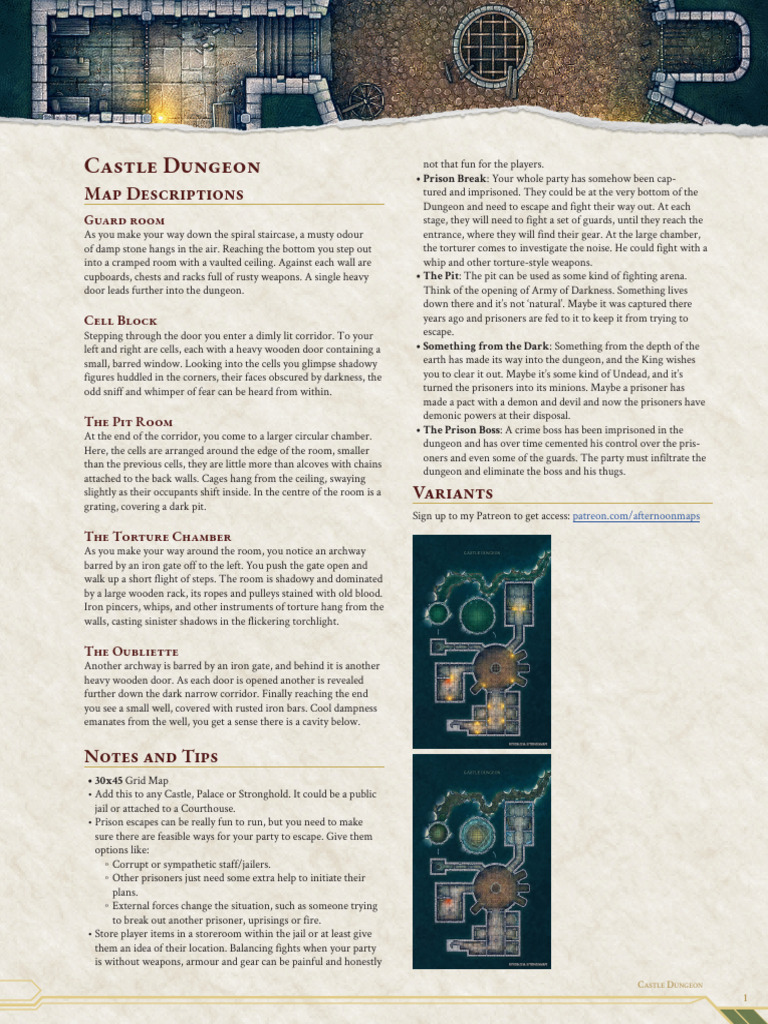 CastleDungeon Battlemap Guide D&D 5e Afternoonmaps | PDF | Mystery ...