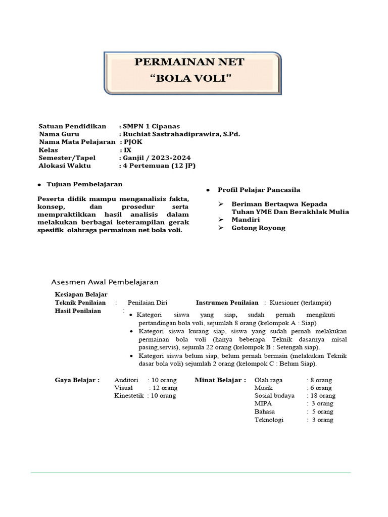 CP - Modul Ajar Permainan Bola Voli | PDF