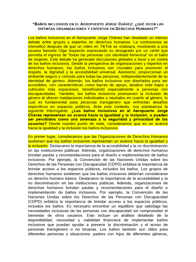 Baños Inclusivos en El Aeropuerto Jorge Chávez | PDF | Invalidez | Accesibilidad