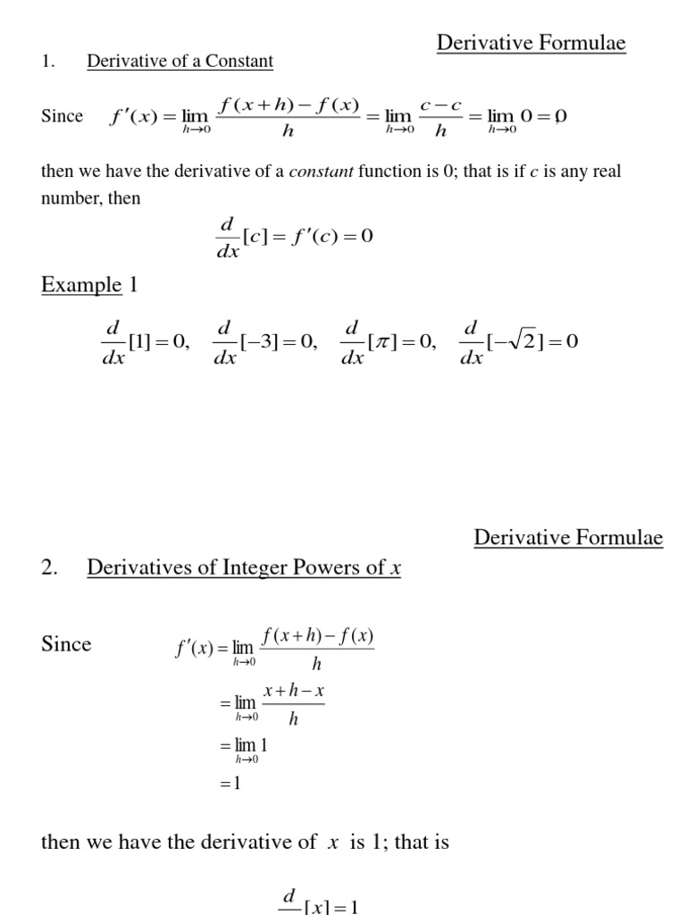 5 Derivative Formulae | Download Free PDF | Tangent | Slope
