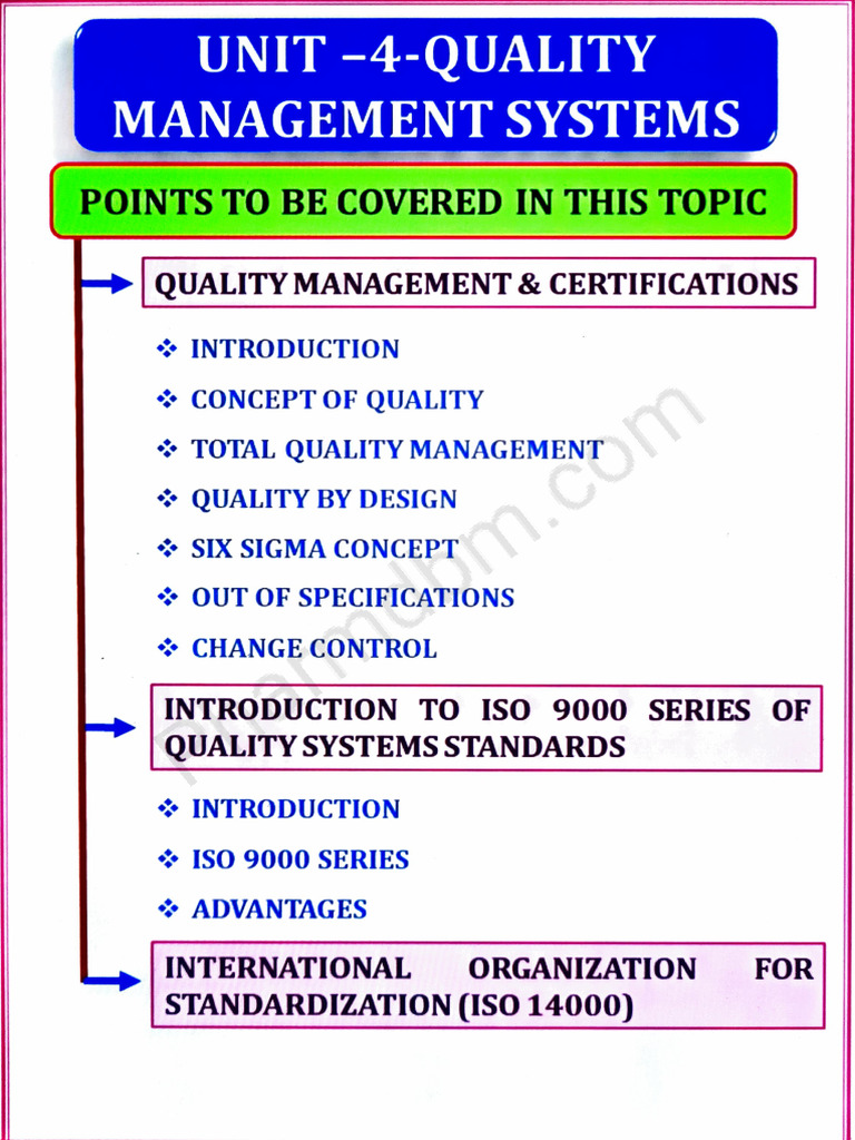 Unit 4: Quality Management Systems | PDF | Six Sigma | Iso 9000