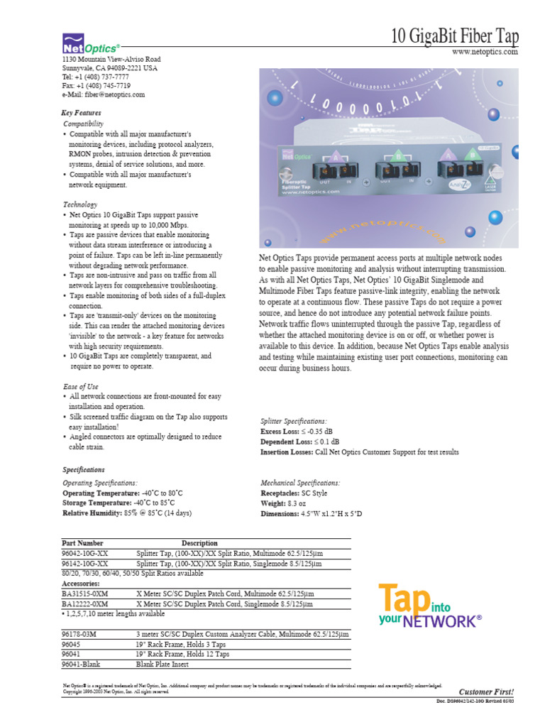 10 GB Fiber Tap | PDF | Computer Network | Optical Fiber