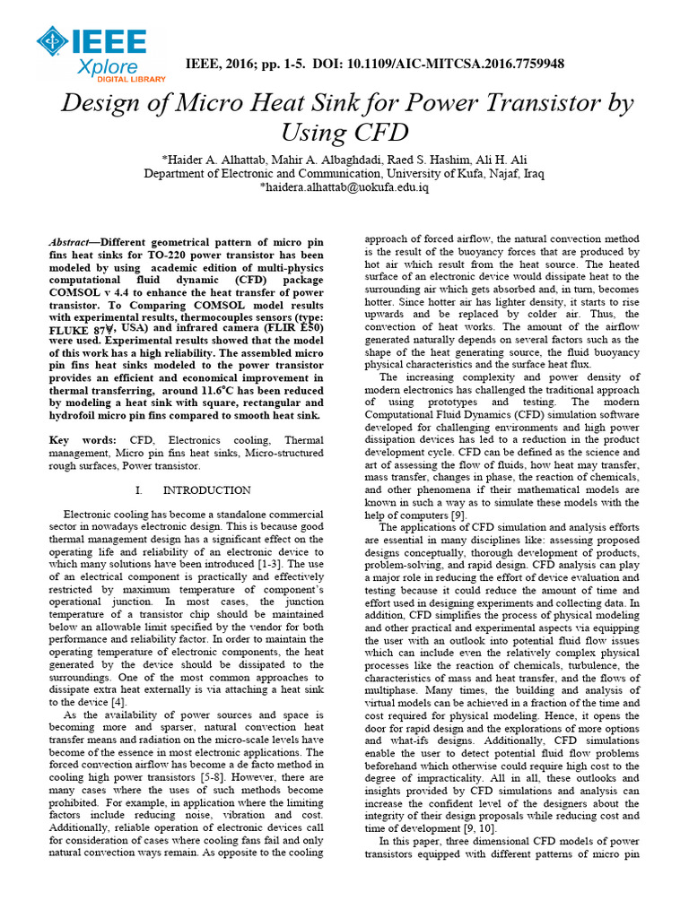 Diseño de Microdisipador de Calor de Transistor de Potencia Por Uso de CFD - 2016 | PDF ...