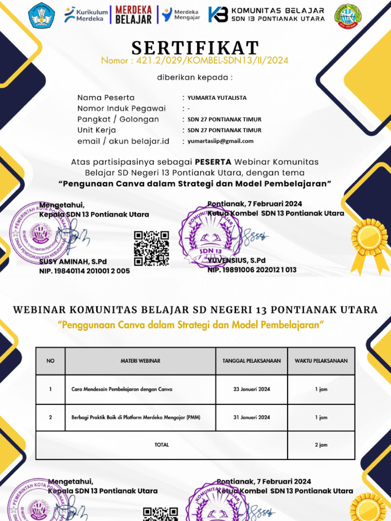 Contoh Sertifikat Kombel | PDF