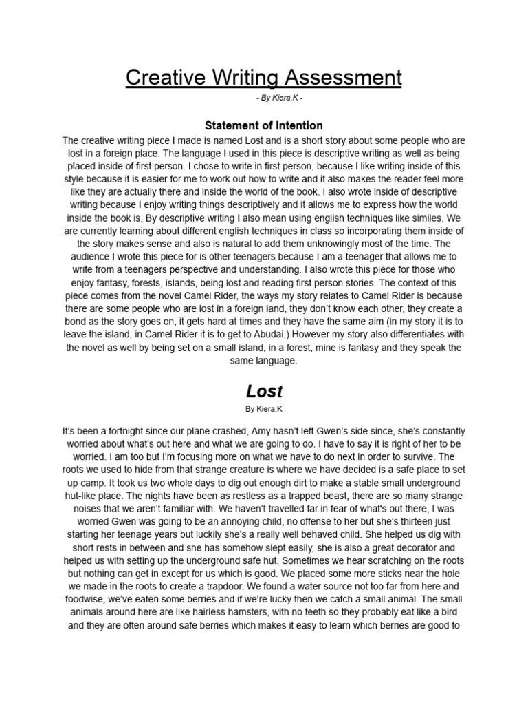 Creative Writing Assessment | PDF