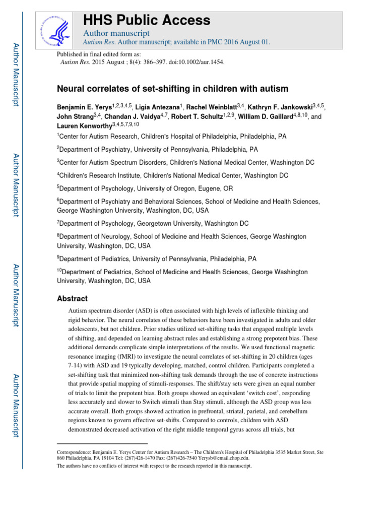 Neural Correlates of Set Shifting in Chi | PDF | Autism Spectrum ...