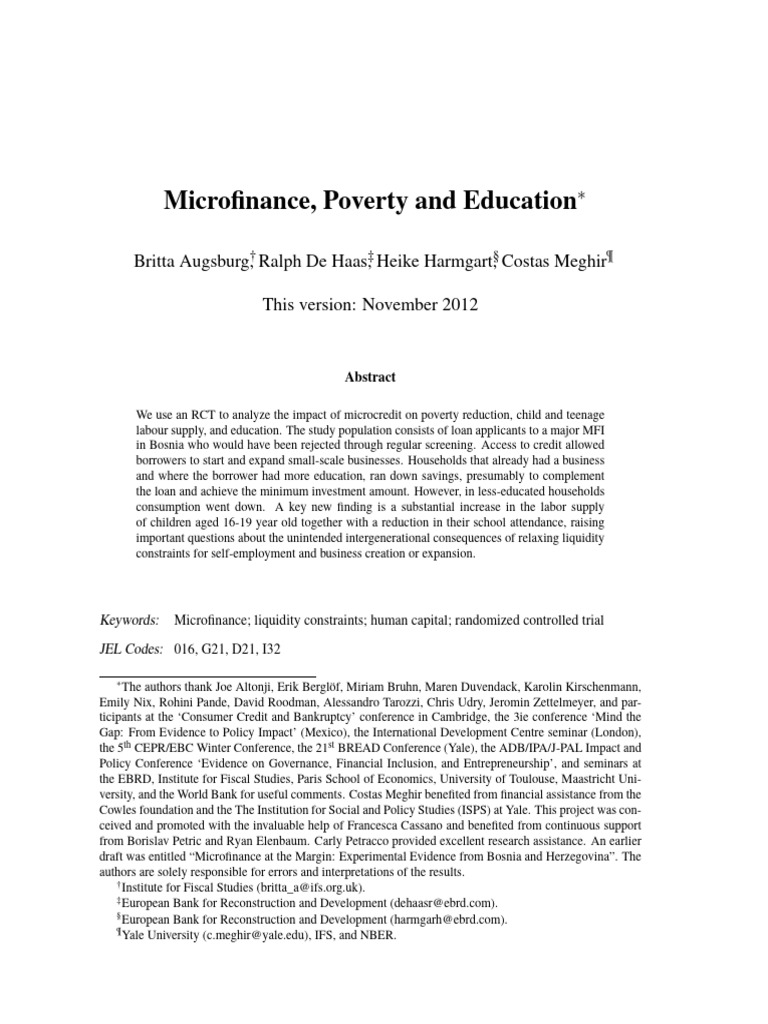 Microfinance, Poverty and Education | PDF | Microfinance | Microcredit