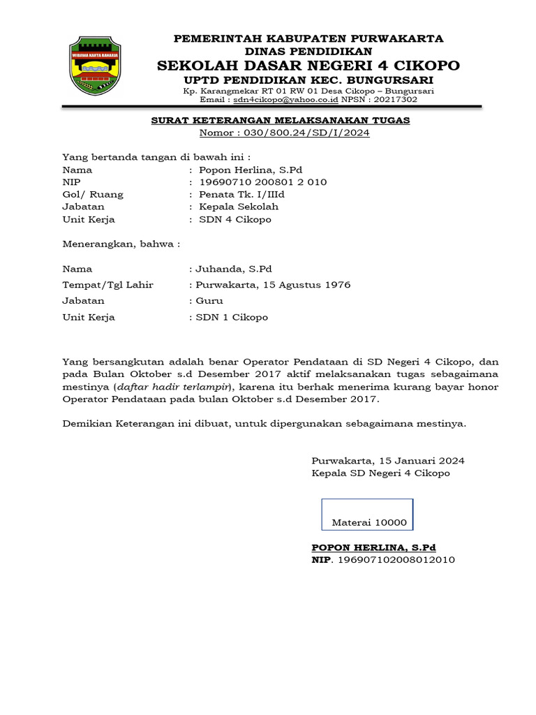 Contoh SKMT Dan SPTJM 2017 | PDF