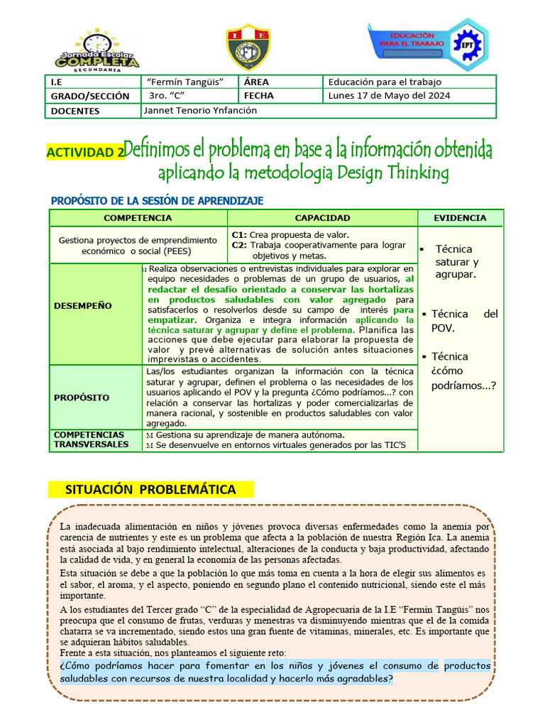 FICHA DE ACTIVIDAD DT-2 3ro. C EPT-2024 17-05-24 FASE DEFINIR | PDF | Vegetales | ensalada