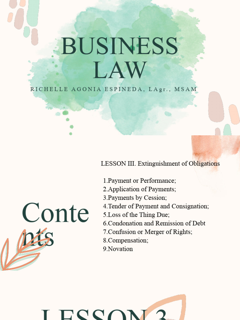 Lesson 3 - PPT For Business Law - Midterm | PDF | Debtor | Creditor