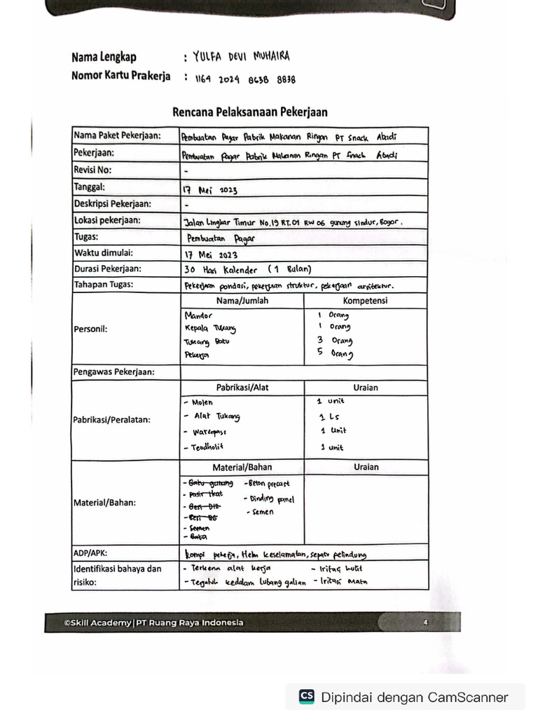 TPM 1 Membuat Rencana Pelaksanaan Pekerjaan - Yulfa Devi Muhaira | PDF