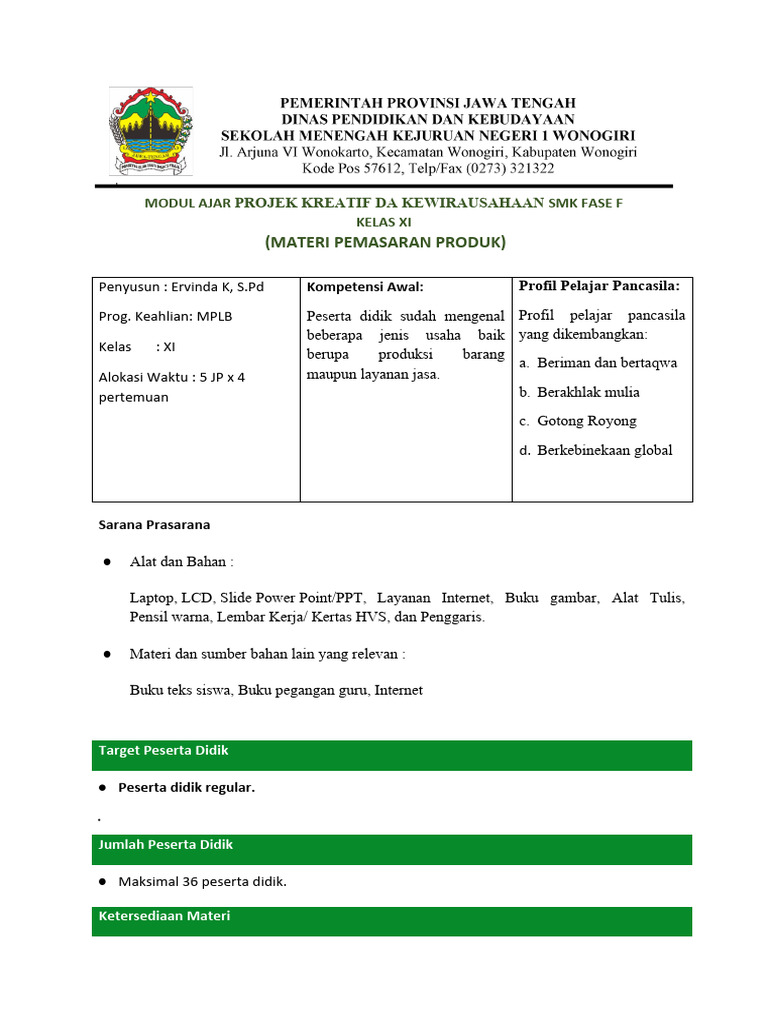 3 MODUL AJAR PKK PEMASARAN PRODUK (Fix) | PDF | Bisnis