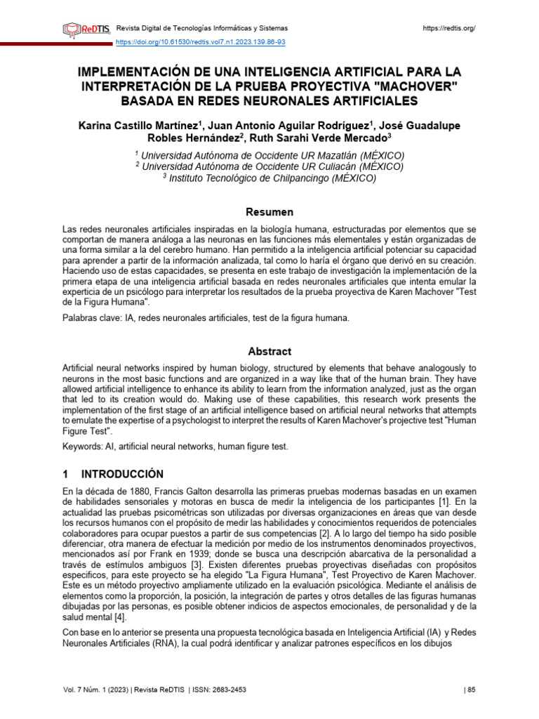Implementación de Una Inteligencia Artificial para La Interpretación de La Prueba Proyectiva ...