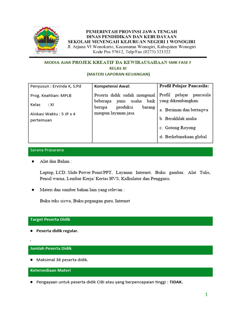 Modul Ajar PKK Laporan Keuangan | PDF