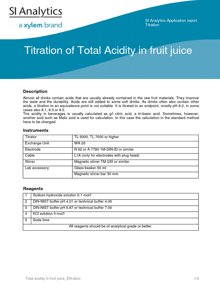Total Acidity in Fruit Juice - en | PDF | Titration | Chemistry