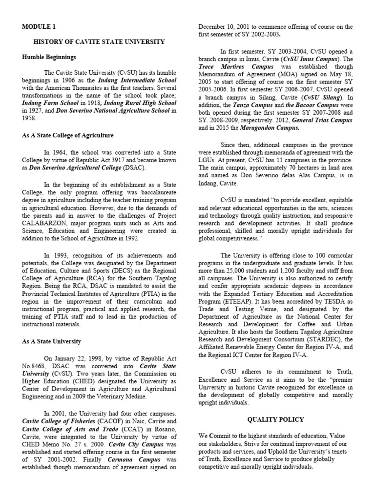 Cvsu 101 | PDF | Educational Stages