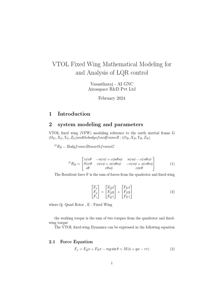 VTOL FIXED WING Mathematical Modeling | PDF | Classical Mechanics | Mechanics