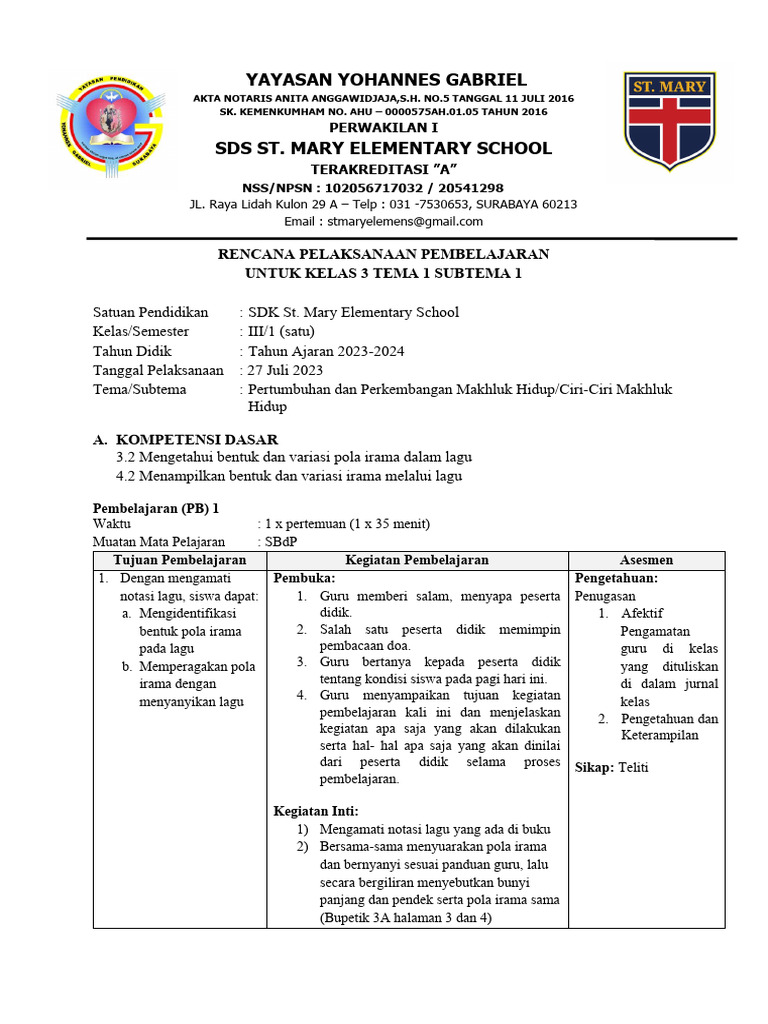 RPP SBDP TEMA 1 - KELAS 3A.FIX | PDF