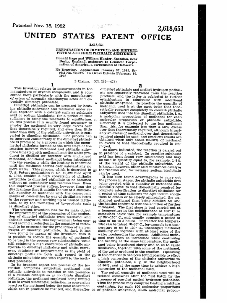 Efficient Dimethyl Phthalate Production | PDF | Ester | Methanol